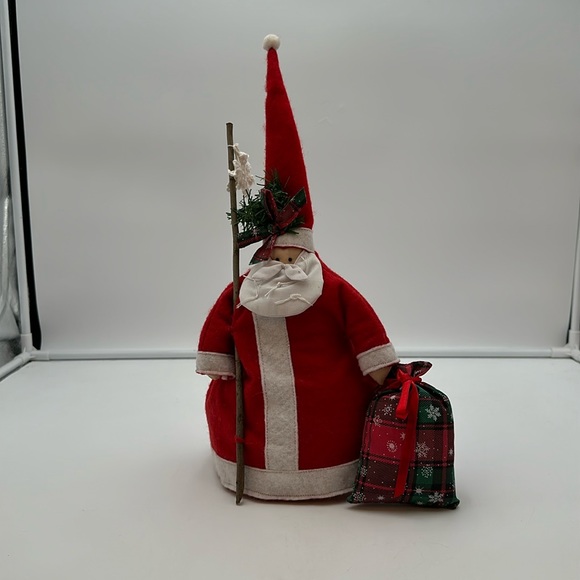 Source Unknown | Holiday | Roly Poly Cloth Stuffed Santa Holding Stick ...